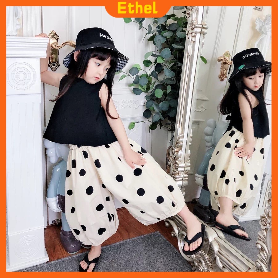 culottes terno kids Girls aged 1-7 Korean cute lace up Backless top dot ...