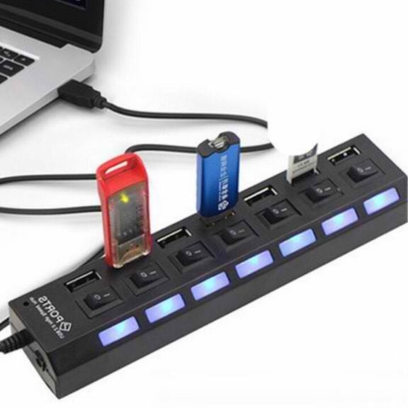 USB 2.0 SUPER HUB Portable 7 Ports USB 2.0 Hub ON/OFF Switch for Pc and ...