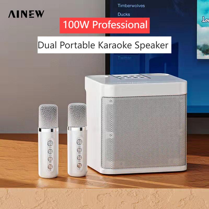 100W Portable Karaoke Speaker AINEW Professional Dual Microphone ...