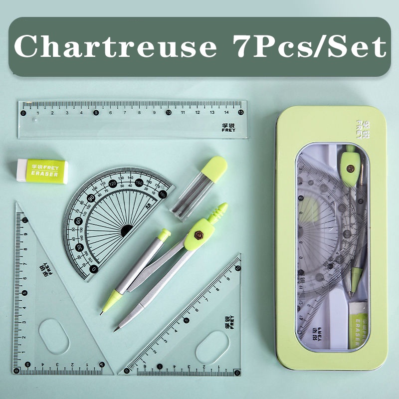 7Pcs/Set Geometry Compasses Ruler Kit Protractor, Triangle Square ...