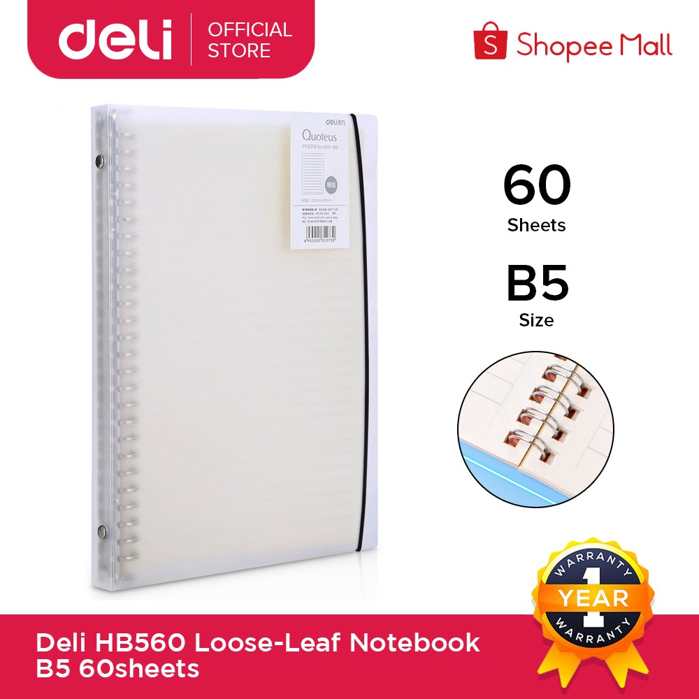 Deli HB560 Refillable Loose-Leaf Binder Notebooks B5 60 Sheets Thicken ...