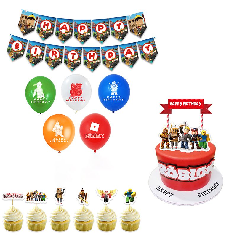Roblox Party Birthday Supplies Banner Balloons Cake Toppers Cupcake Kit ...