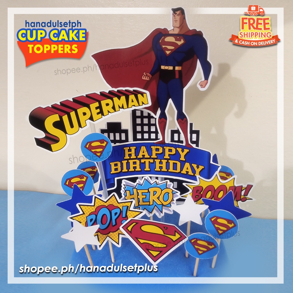 Happy birthday | Superman cup cake toppers ♥ hanadulset gift | souvenir ...