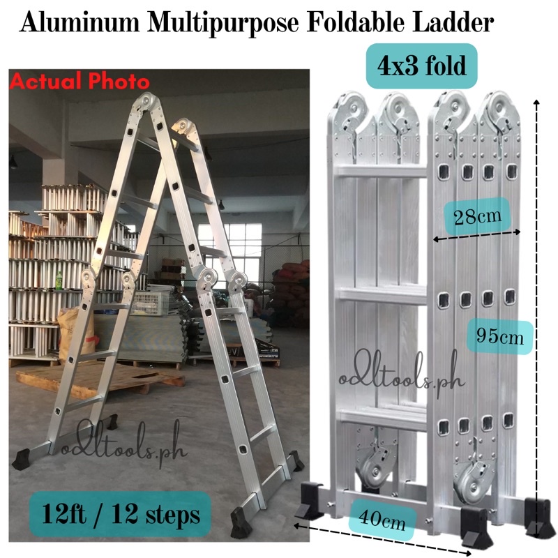 Aluminum Multipurpose Foldable Ladder 12steps/16steps | Shopee Philippines