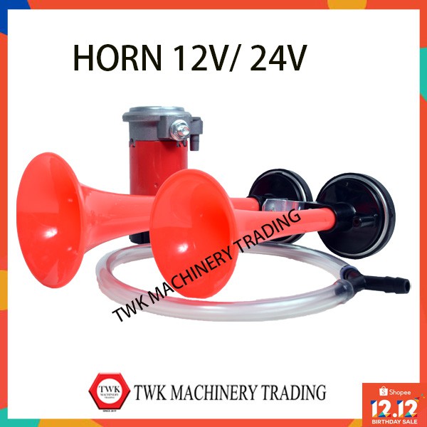 TWK Dual Trumpet 135db Air Horn Compressor Kit Backhoe loader Train Car ...