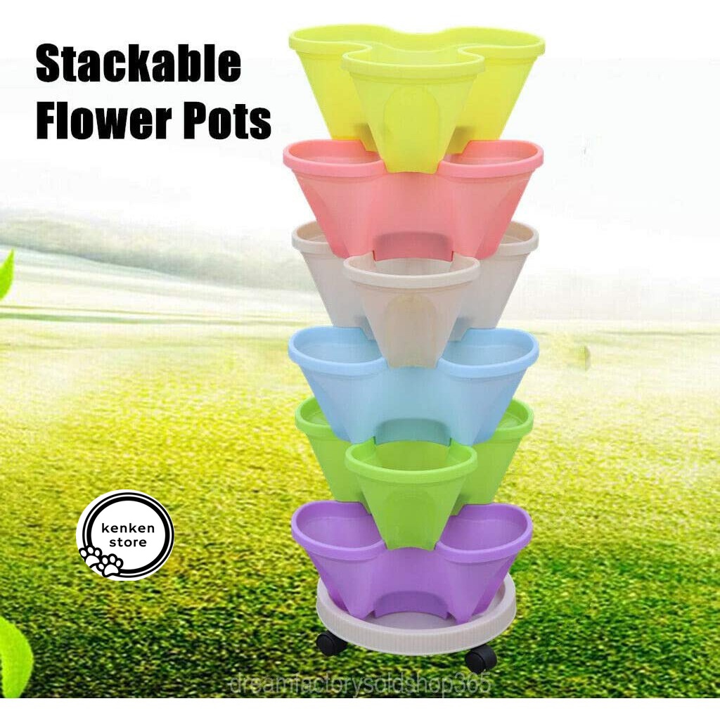Stackable Flower Pots Garden Outdoor Strawberry Herb Flower Vegetable ...