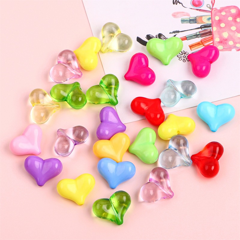 10Pcs Exquisite Transparent Solid Color Love Heart Loose Beads DIY ...