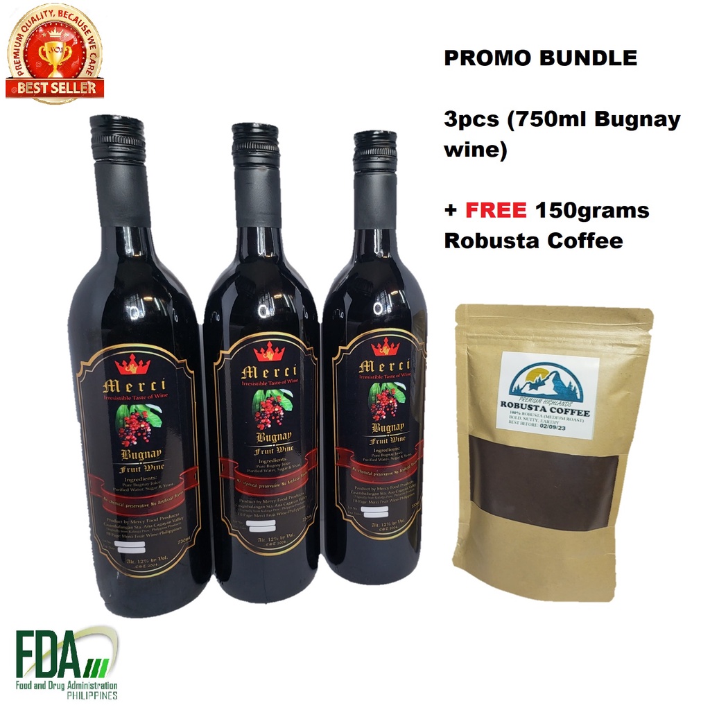 Merci Fruit (Bugnay Wine Bundle of 3 Bottles + 1 FREE 150grams Robusta ...