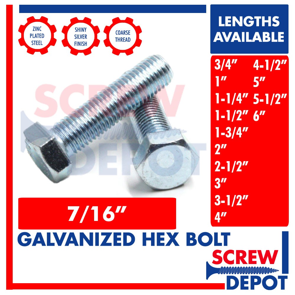 100/50 PCS 7/16 Ordinary Hex Bolt / BI GI Hexagonal Bolt / Ord Local ...