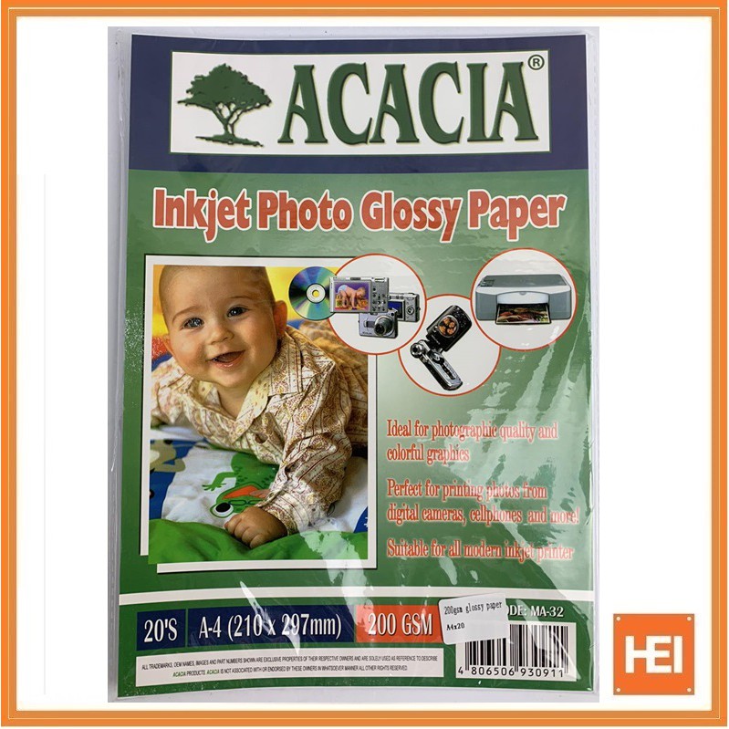 ACACIA GLOSSY PHOTO PAPER 200GSM A4 20 SHEETS | Shopee Philippines