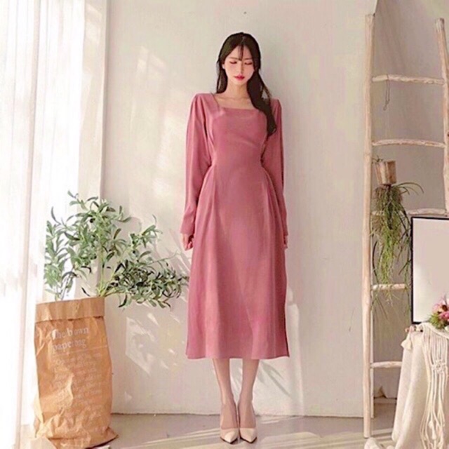 Pink midi dress with long sleeves v2 (with real pictures) | Shopee ...