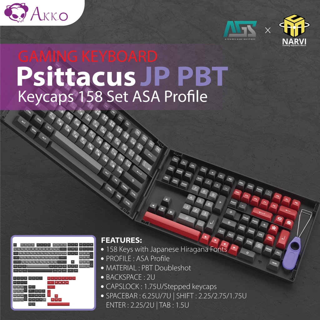 Akko Psittacus JP Hiragana ASA Profile 158 Keycaps Set PBT Doubleshot ...