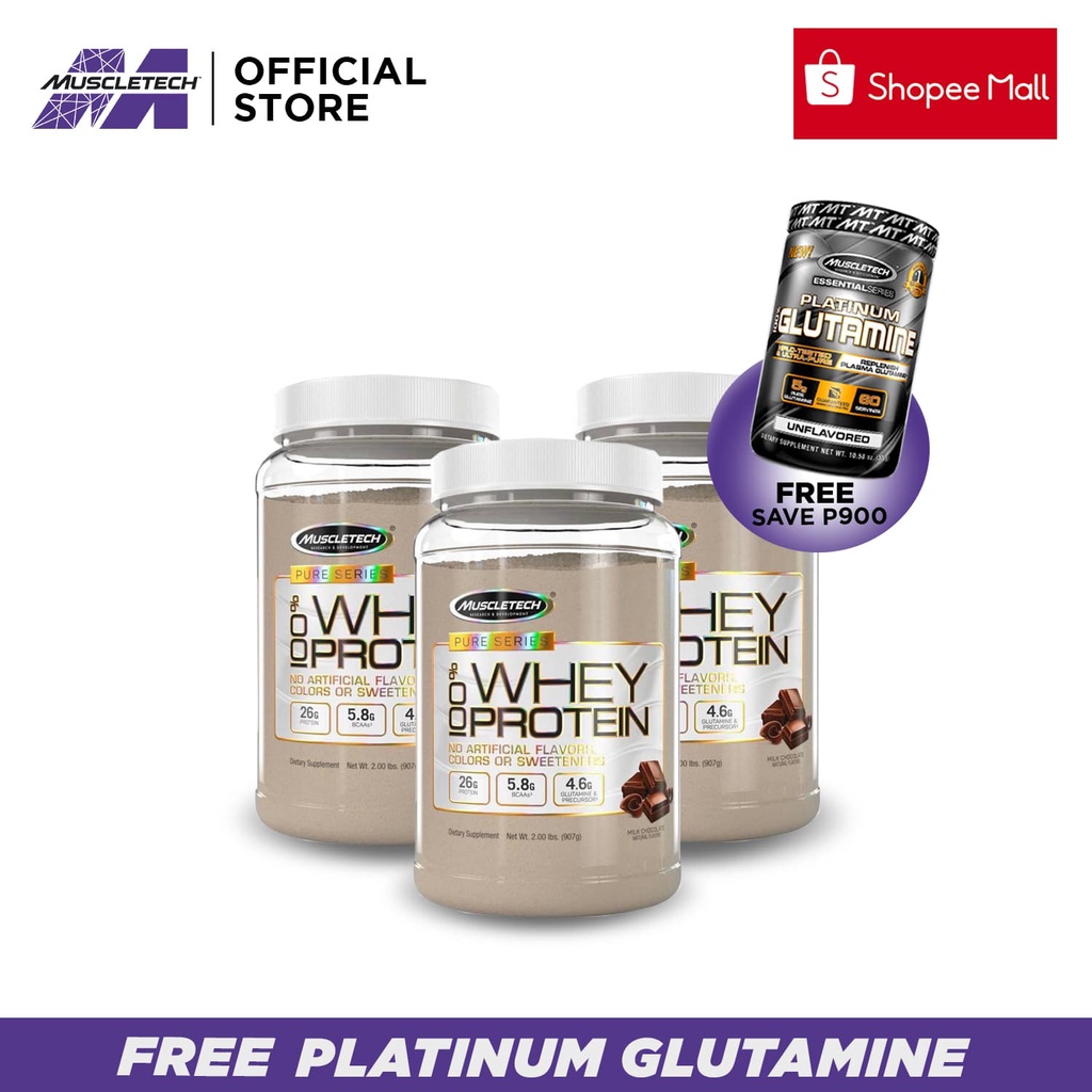 3pcs Muscletech Pure Series 100% Whey Protein 2lbs 23 serve. Milk Chocolate FREE Muscletech ...