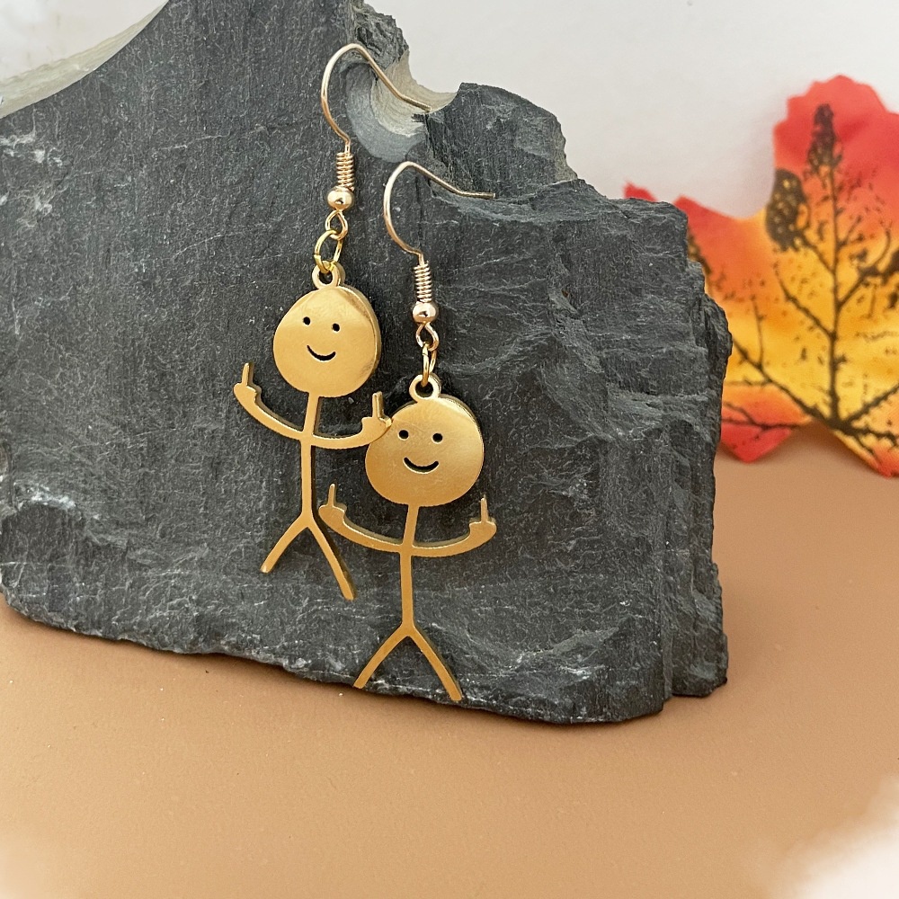 1 Pair Funny Doodle Drop Dangle Earrings Smiley Middle Finger Ear Hook ...