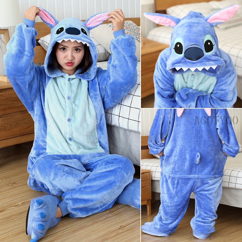 Adults Animal Onesies Blue Stitch Pajamas Sets Sleepwear Women Men ...