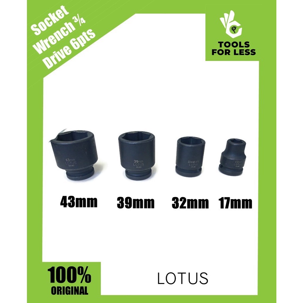 Lotus 3/4" Dr Impact Socket Wrench 6pts. (Size: 17, 32, 39 & 43mm ...