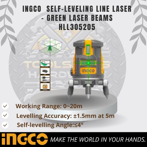 INGCO 0-30m Self-Leveling Line Laser - Green Laser Beams HLL305205 BN ...