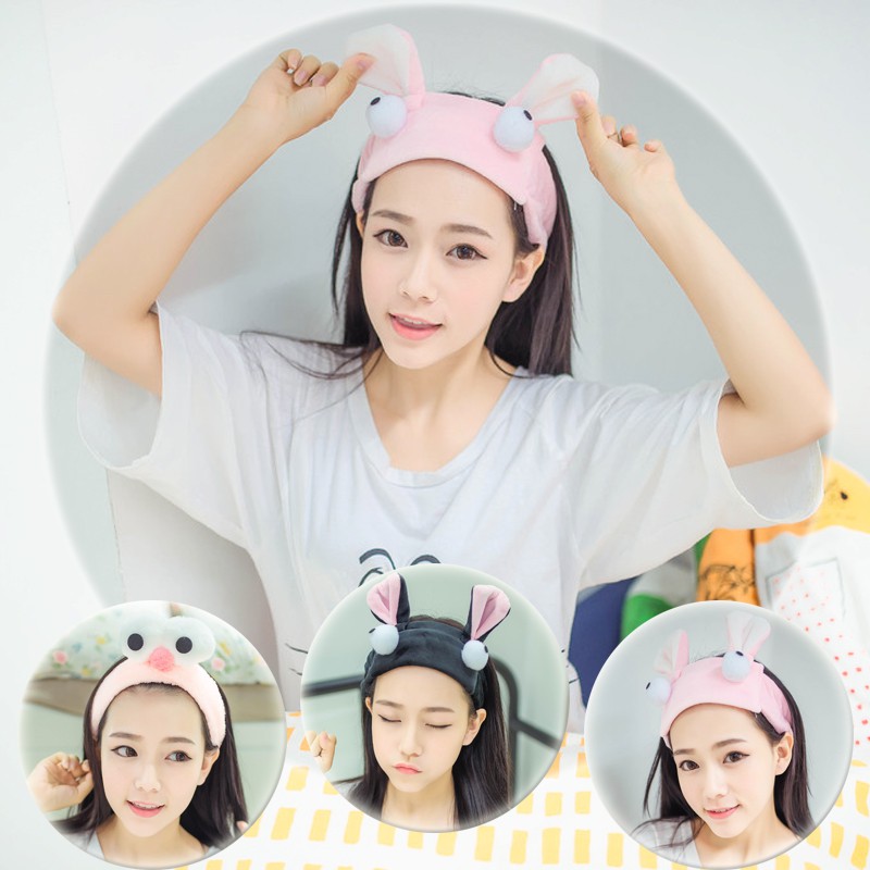 Korean Big Eyes Bunny Ear Turban Facial Washing Hair Turban Garterized ...