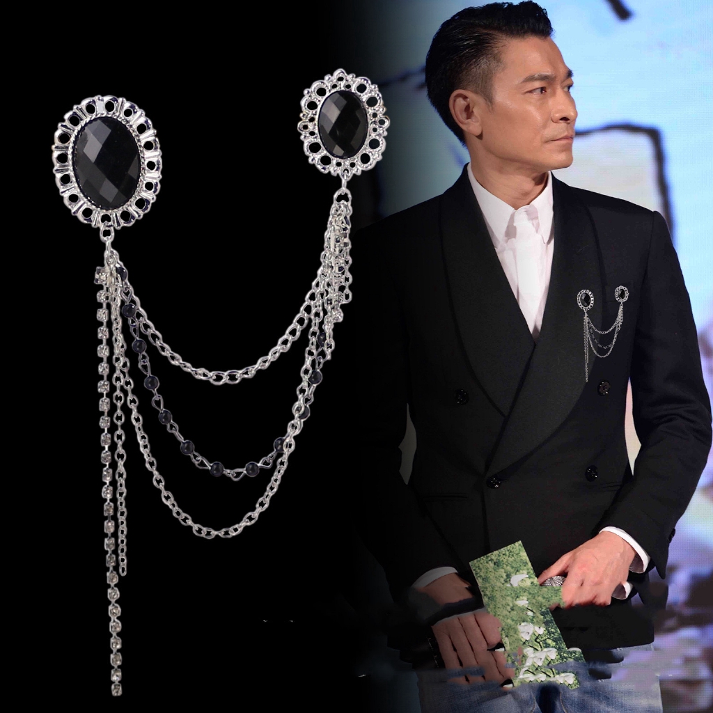 EFAN Silver Black Men's Brooch Korean Fashion Personality Gem ...