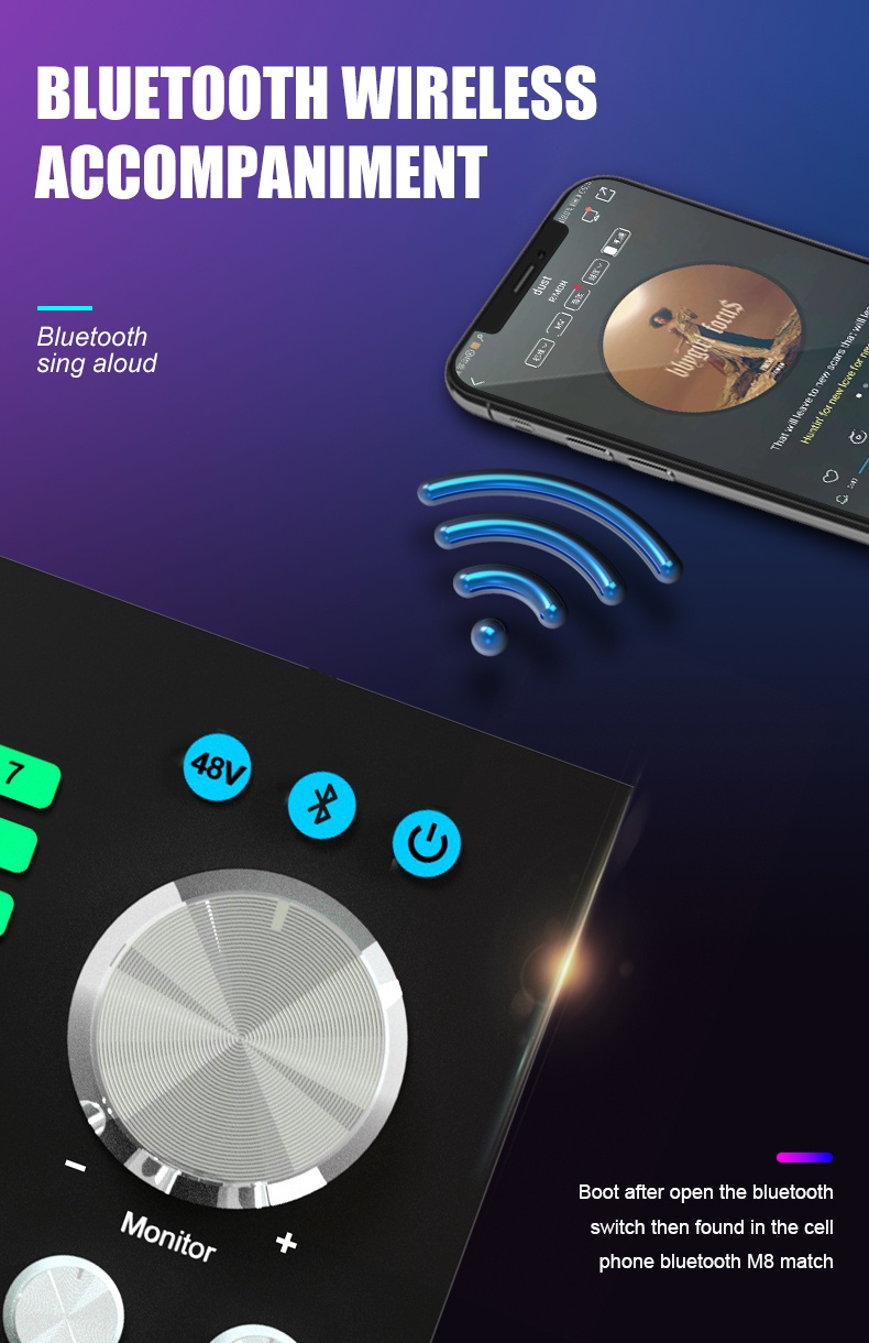 RAYHAYES Bluetooth A2 Live Sound Card Set With Condenser Mic For Live ...