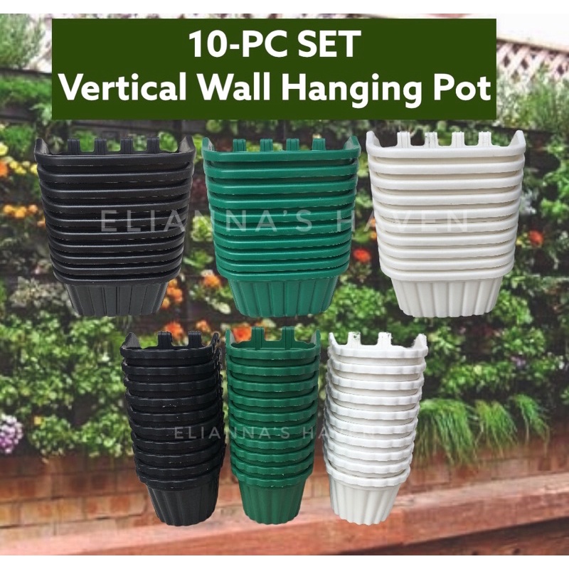 SETSAVER 10pc-set Single/Double Vertical Wall hanging plastic plant pot ...