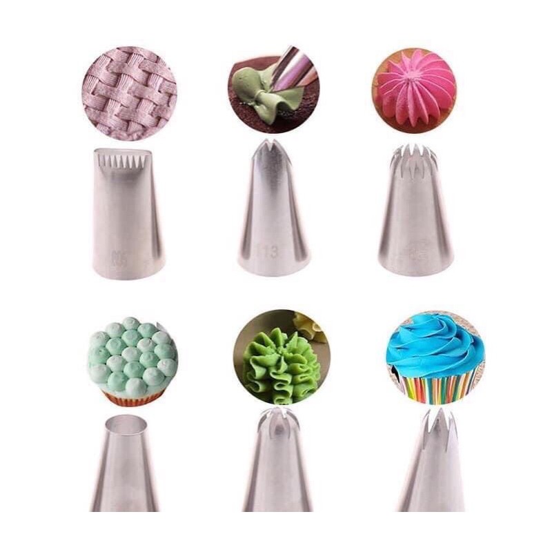 6 in 1 Piping tips Icing Pastry nozzles 1M, 6B, 1A, 113, 853, 895 ...