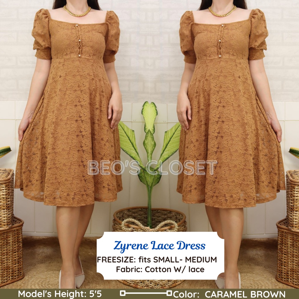 ZYRENE DRESS WITH LACE FABRIC COTTON WITH LACE FREESIZE FITS SMALL TO MEDIUM | Shopee Philippines