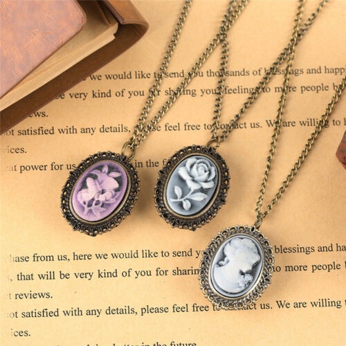 Vintage Flower Design Oval Shape Women Men Quartz Pocket Watch Necklace ...