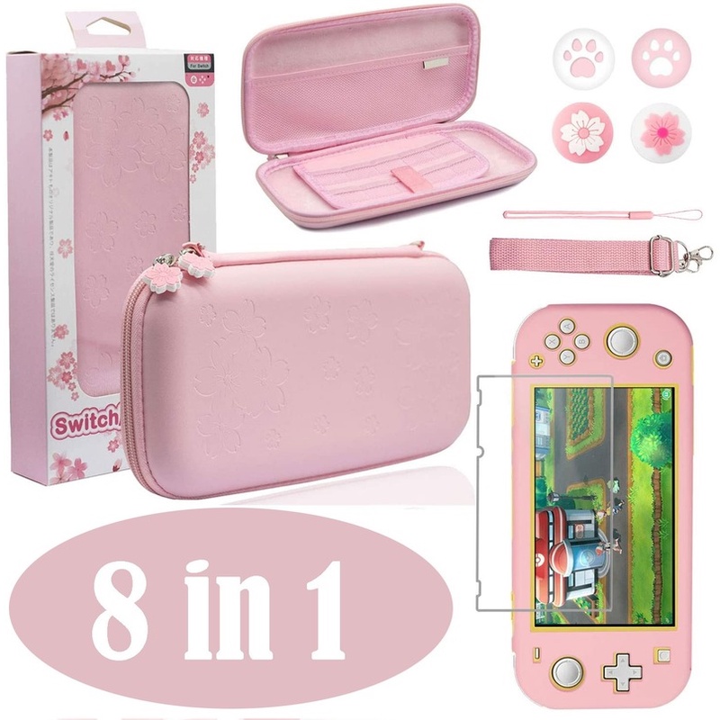 8 in 1 Pink Travel Carrying Case Accessories Kit for Nintendo Switch ...