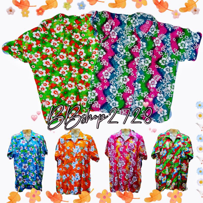 Flower Pattern Shirt Songkran Hawaiian Neck With Soft Fabric | Shopee ...
