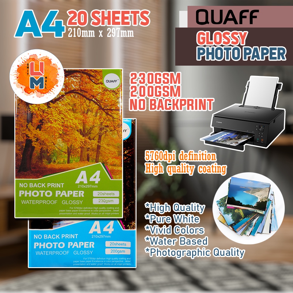 Quaff A4 glossy photo paper no back print ( 230gsm 200gsm 180gsm ...