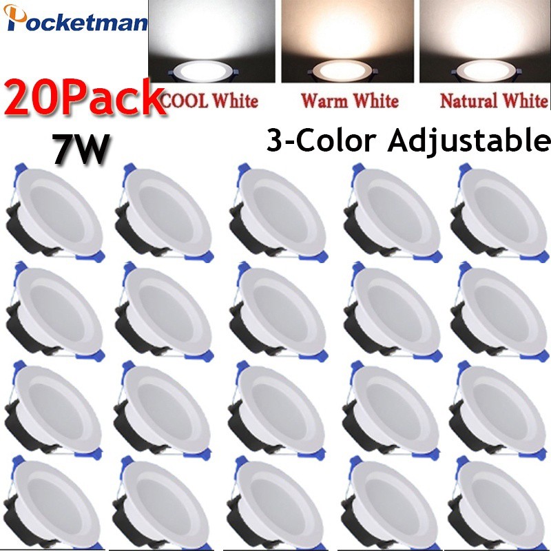 Pack of 20,7W Dimmable three colors LED Recessed Downlight LED ...