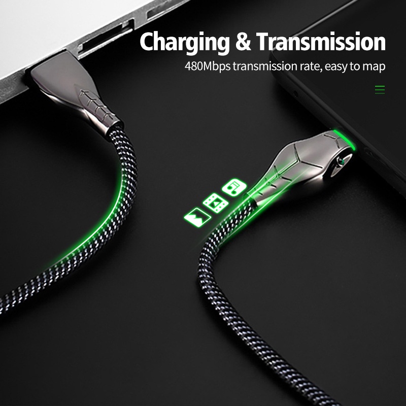 Black Mamba Snake shape Charging Cable,3A Fast Charger LED Light Micro ...