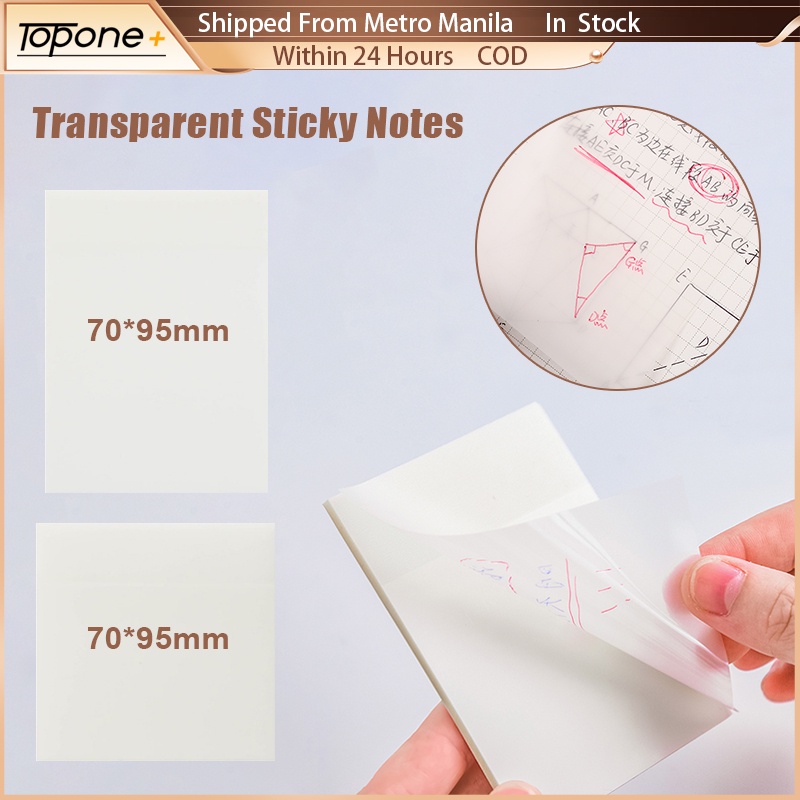Waterproof Transparent Sticky Note 50 Sheets Self-Adhesive Memo Notepad ...