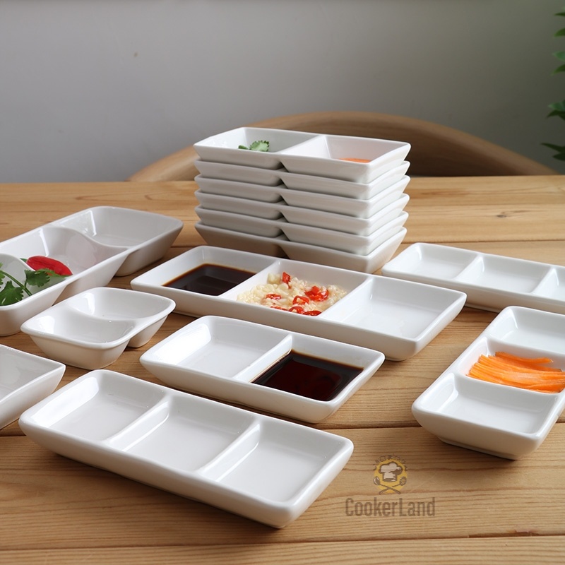 White Melamine Rectangular Two & Three Grid Saucer/Seasoning Dish Plate ...