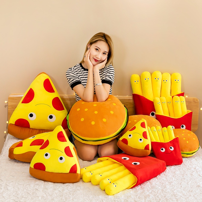 Creative cartoon doll french fries pizza plush toy soft burger pillow ...