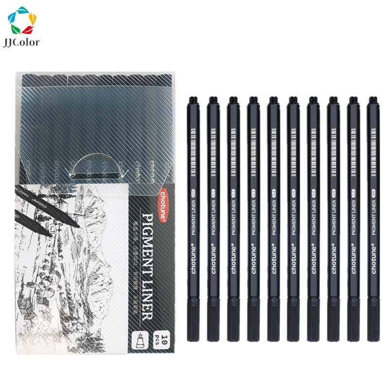 10Pcs/Set Black Fineliner Professional Pigment Liner Micron Pens ...