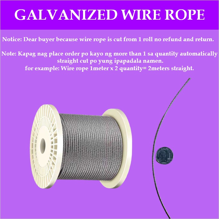 Mago1mm 5m-20m Stainless & Gal. Steel Wire Rope Silver Marine Cable ...