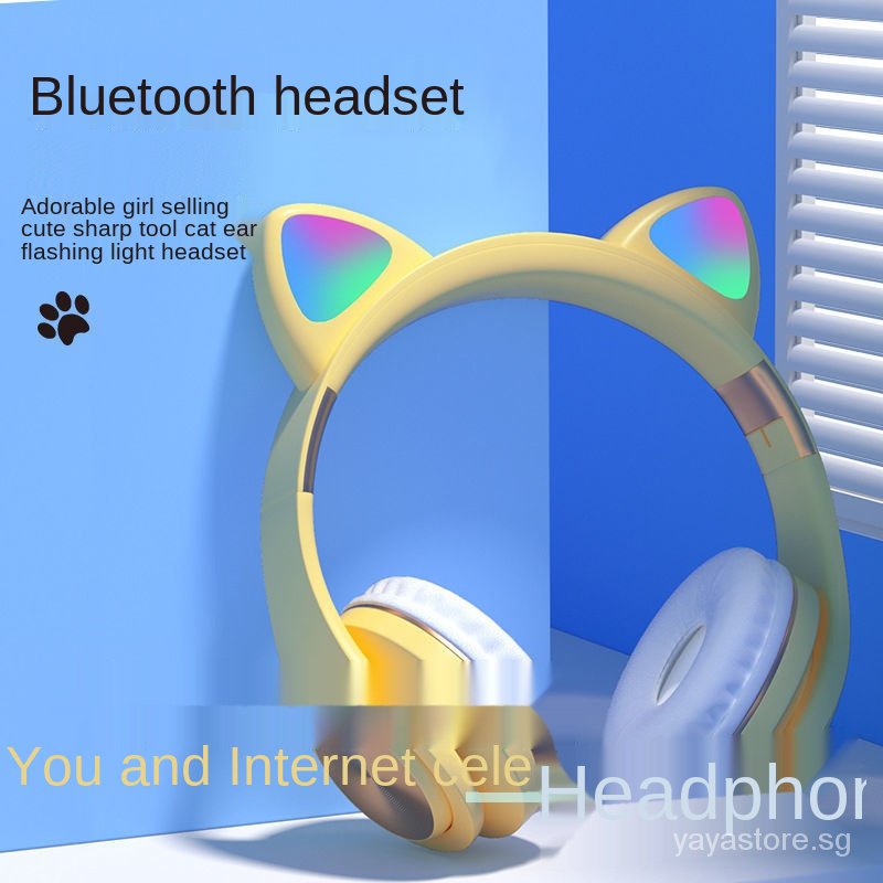 Cute cat ear headset bluetooth 5.0 stereo cat ear headset bass noise ...
