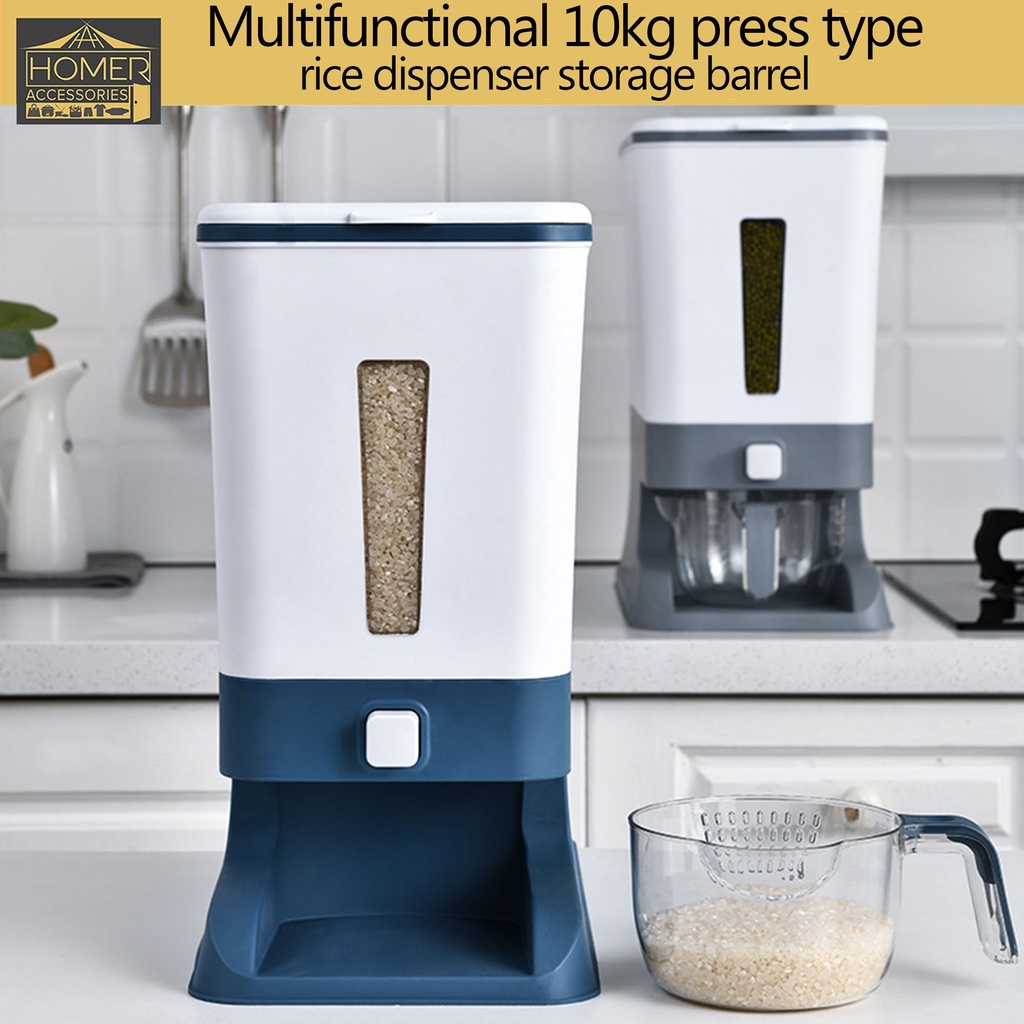 Homer Multifunctional 10kg press type rice dispenser storage barrel ...