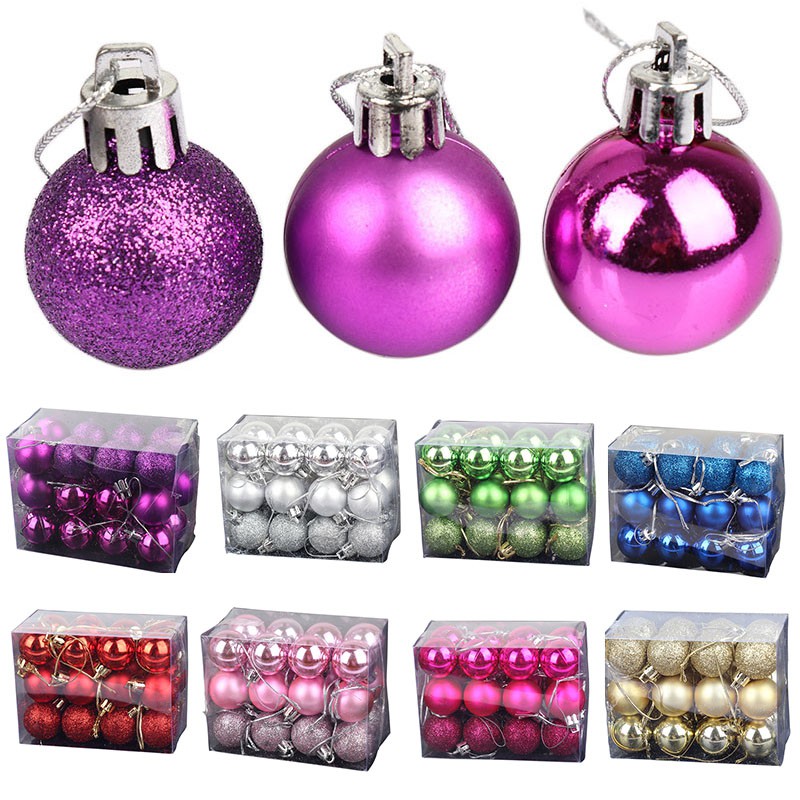 24Pcs Glitter Christmas Baubles Ornament Ball Home Party Xmas Tree ...