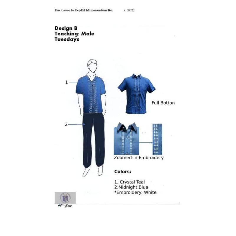 Alternative DepEd National Teachers Uniform Tuesday Male Crystal Teal ...