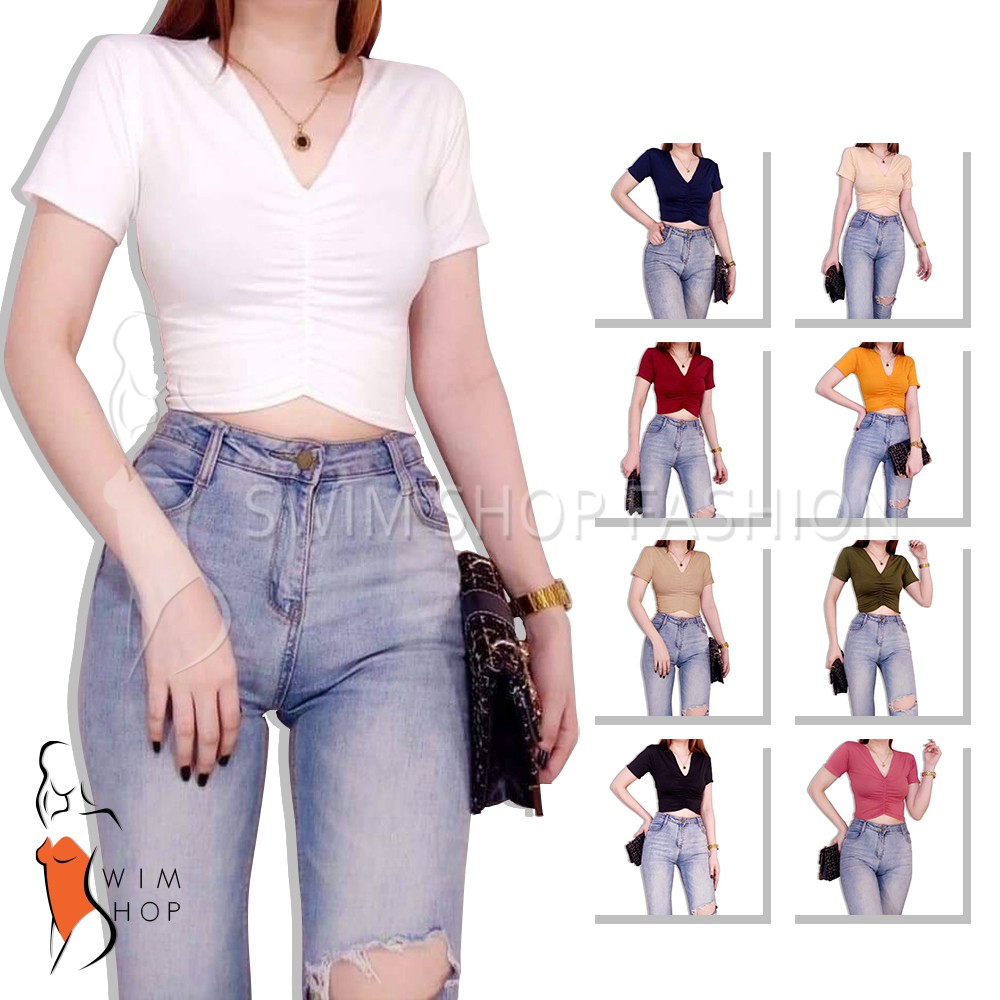 SS BEATRICE Garter Crop Top Sexy V Neck Short Sleeve Blouse Tops with ...