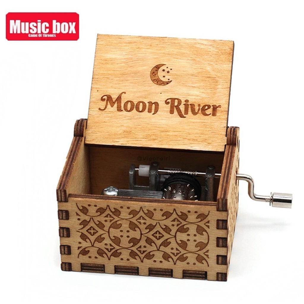 Monstermarketing Wooden Music Box- Moon River Engraved Musical Case ...