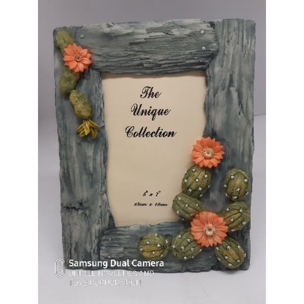 5R POLY STONE PHOTO FRAME WITH CACTUS AND WOOD DESIGN | Shopee Philippines