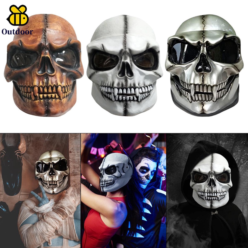Full Head Skull Mask Halloween Skeleton Helmet with Moving Upper Jaw ...