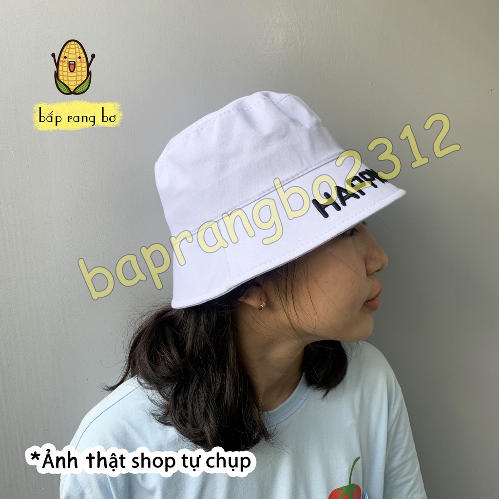 Bucket HAT EMBROIDERED HAPPINESS LETTERS THICK FABRIC ULZZANG UNISEX ...