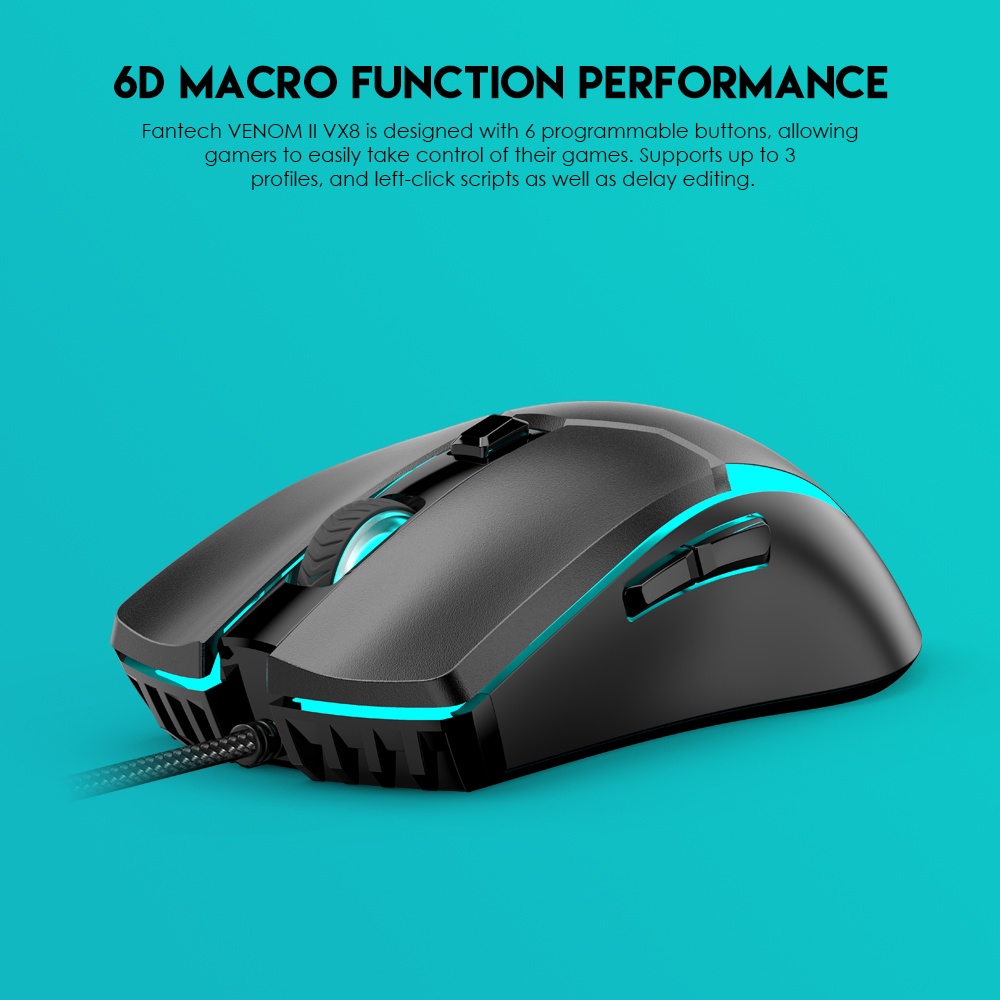 Fantech VX8 Venom II Wired Macro Gaming Mouse 125hz with RGB Lighting ...