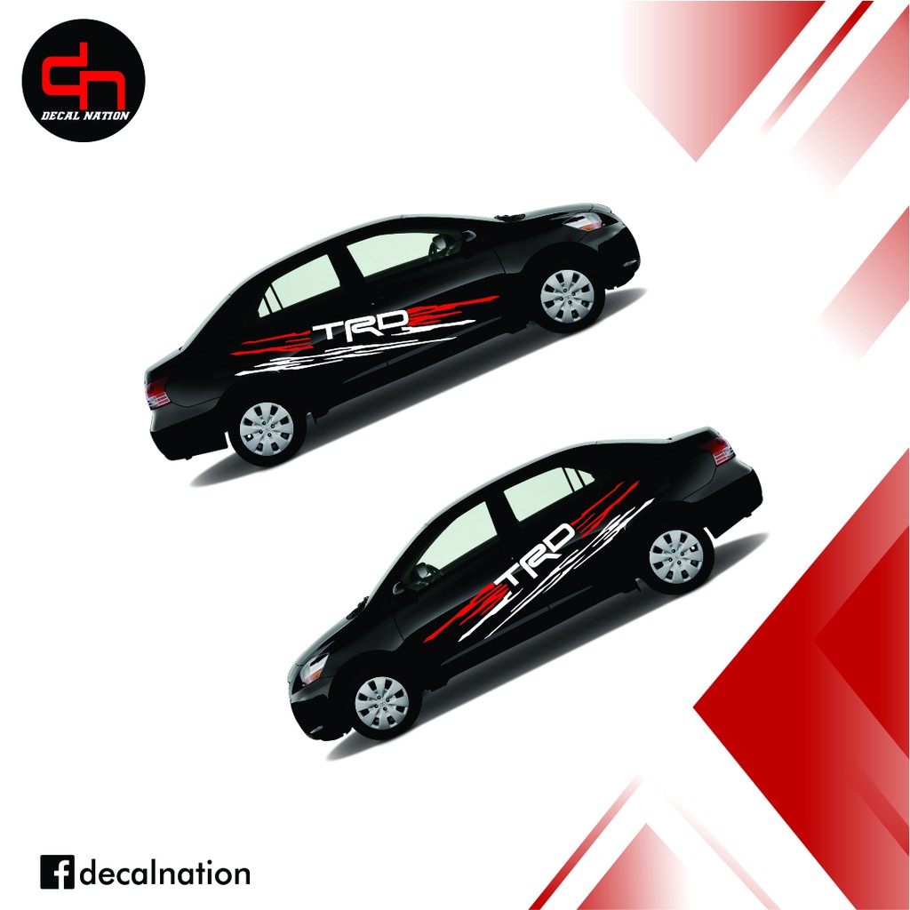 Toyota Vios Side Linear Decals Cut Out Vinyl Sticker Red and White ...