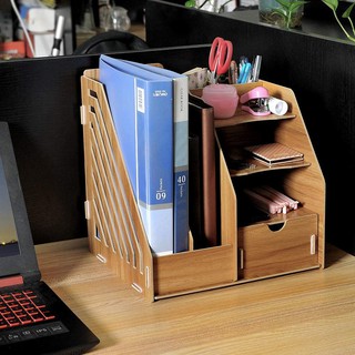 Wooden Desktop File Storage Organizer for Office Dormitory with 3 Tier ...